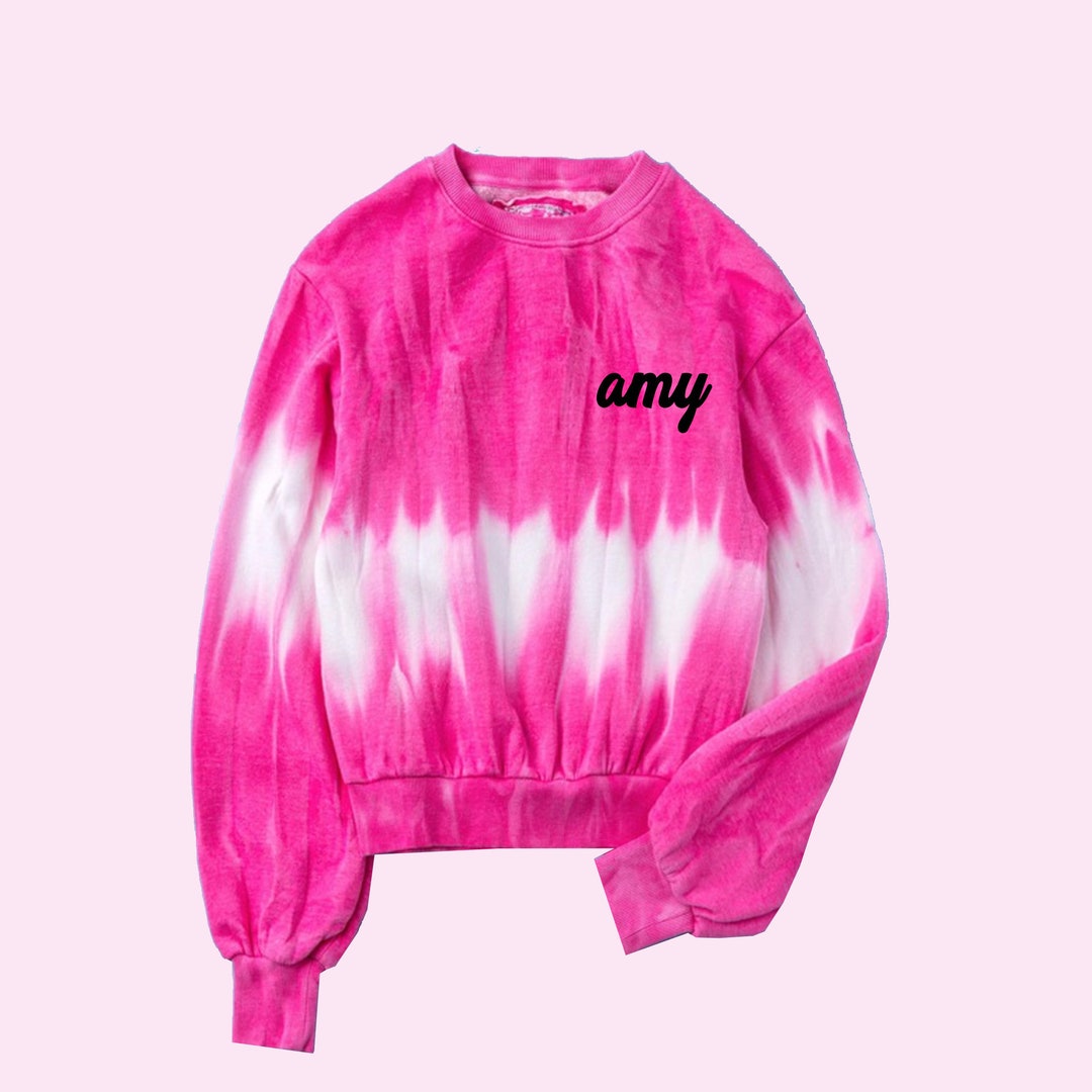 Personalized Bright Pink Cropped Tie Dye Sweatshirt, Custom Monogram ...