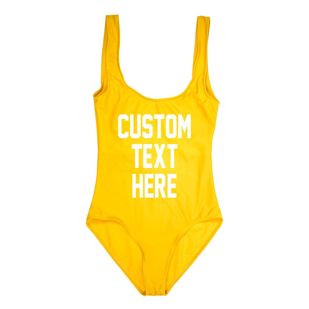 CUSTOM TEXT Yellow One Piece Swimsuit- Create Your Own Monokini ...