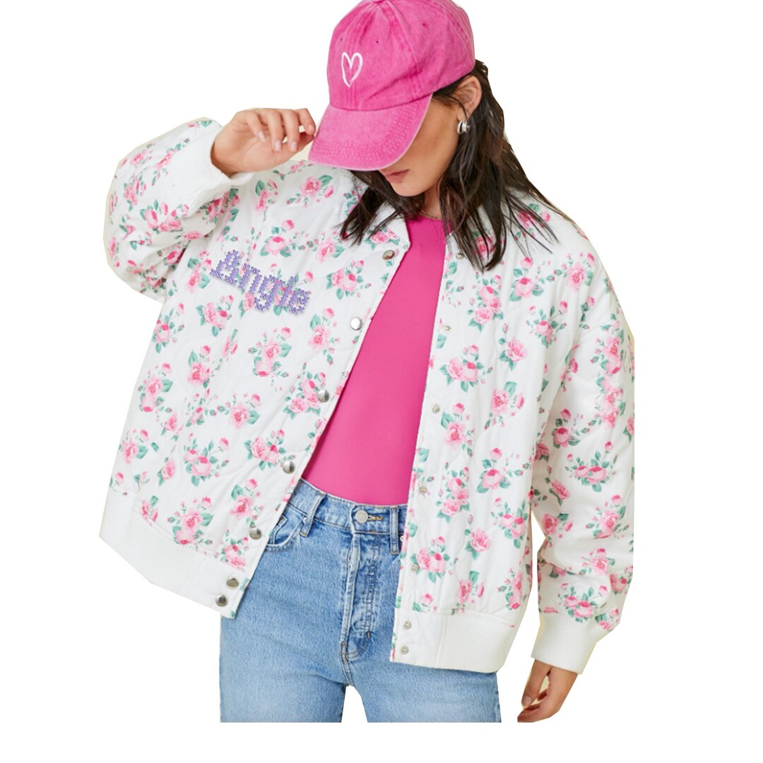Customized Oversized Floral Printed Quilted Bomber Jacket, Personalized ...