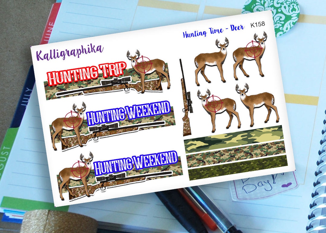 Hunting Time Stickers for Marking Weekends Trips Banner Deer Icons ...