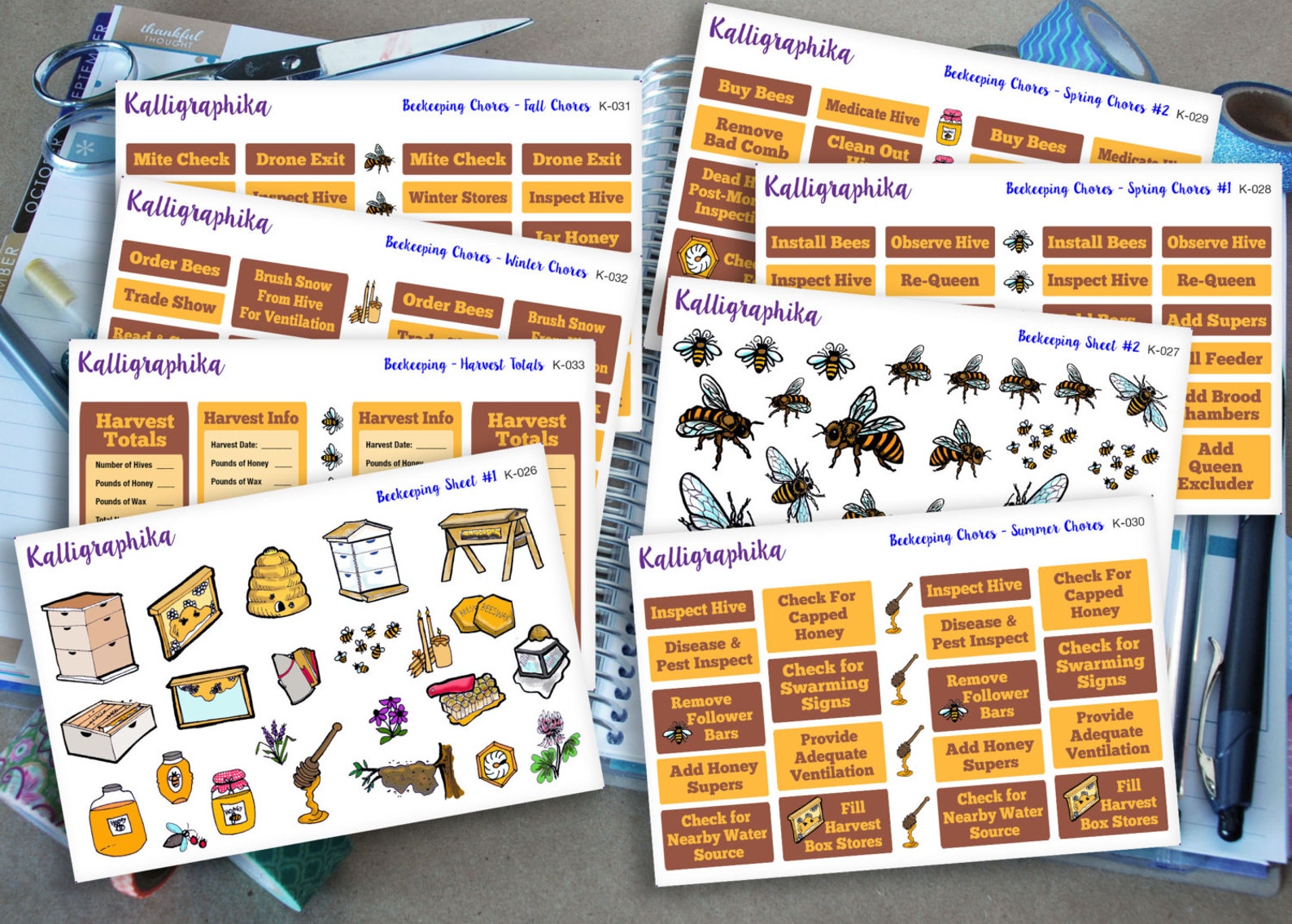 Beekeeping Kit 8 Sheets Full Year Calendar Stickers Functional | Etsy