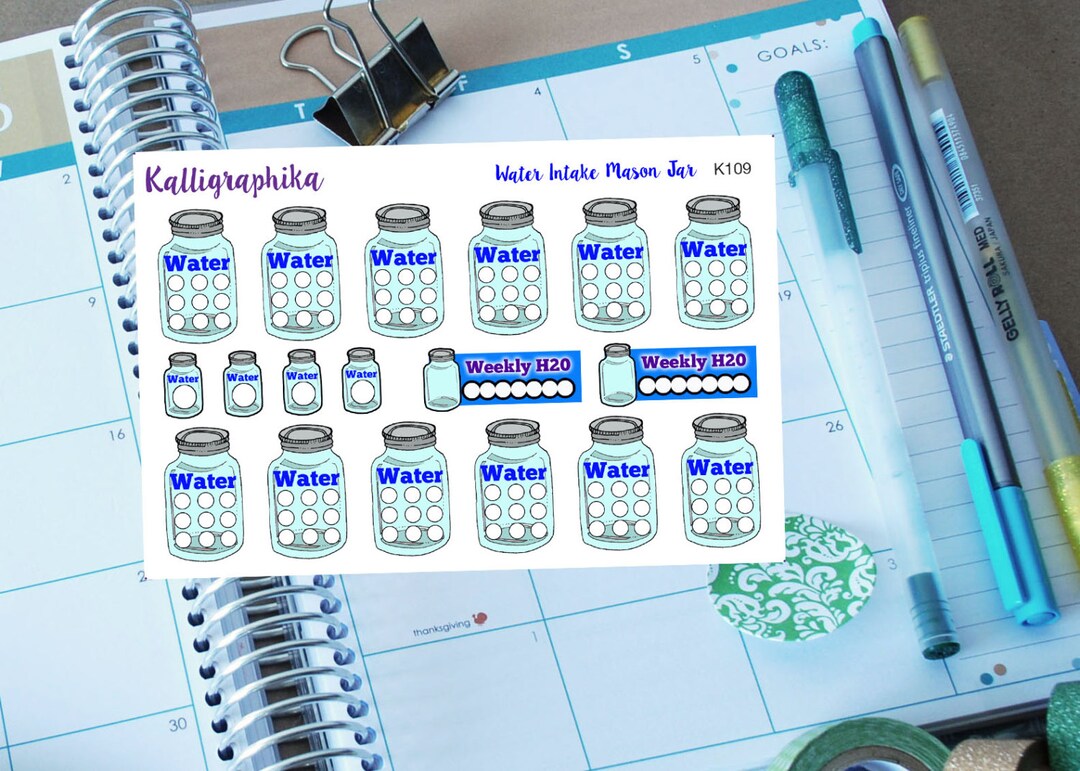 Water Intake Tracker Planner Calendar Stickers Functional Icon for ...