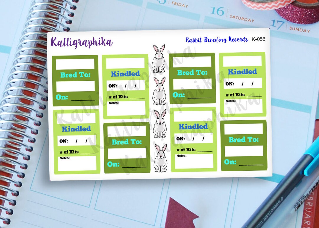 Rabbit Breeding Records Planner Calendar Stickers Functional ...