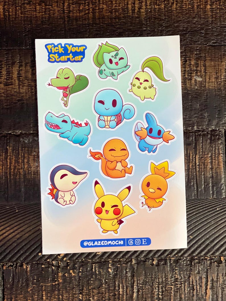 Kawaii Pokemon Starters Sticker Sheet - for Journaling, Scrapbooking ...