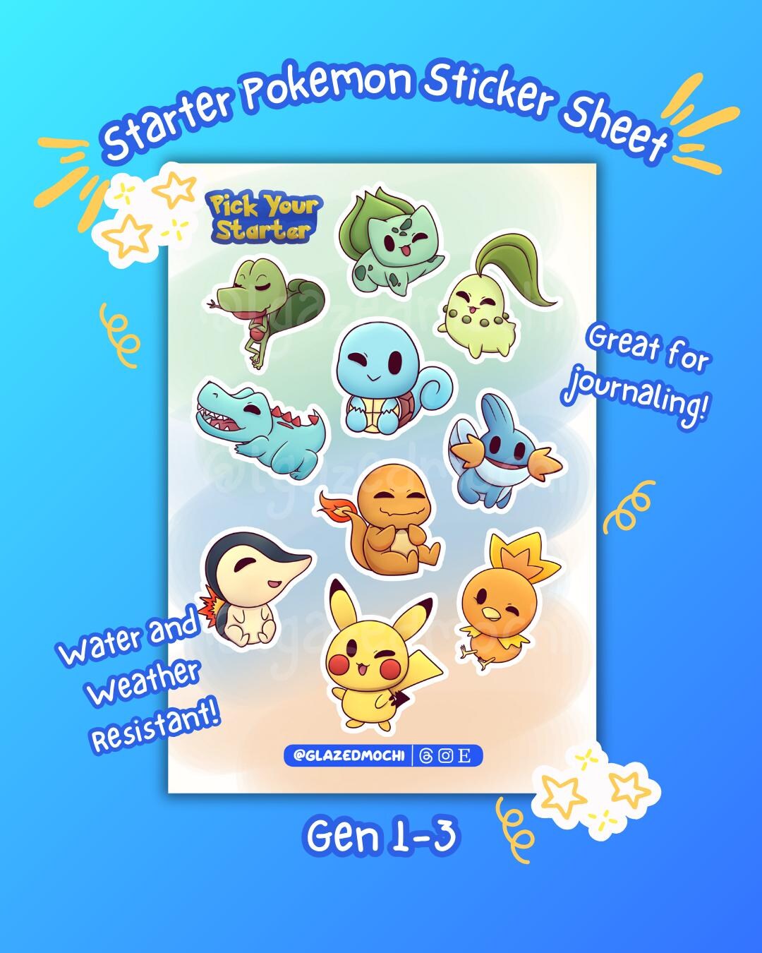 Kawaii Pokemon Starters Sticker Sheet - for Journaling, Scrapbooking ...