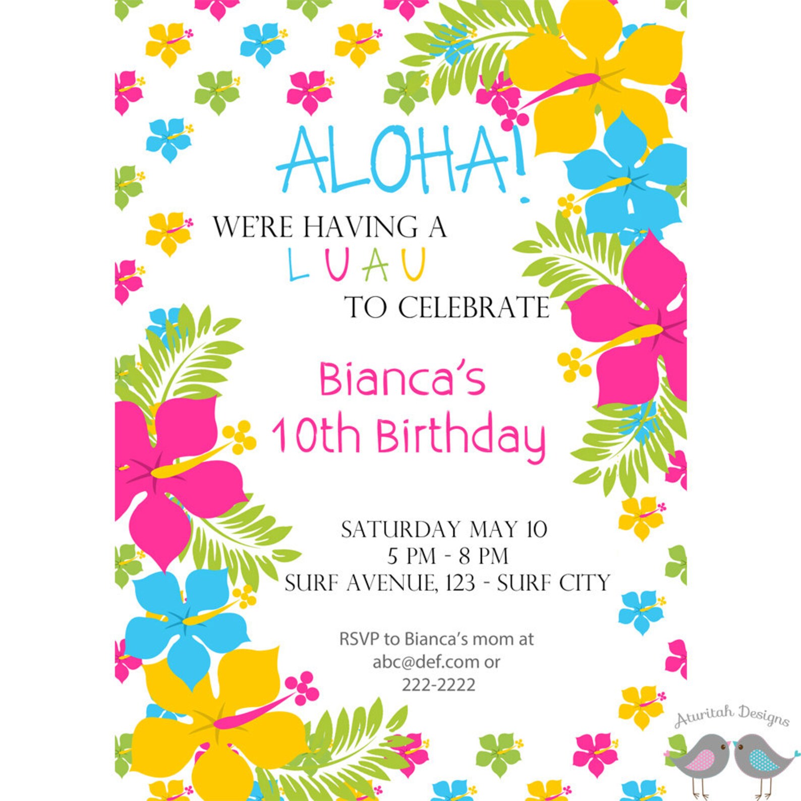 Luau Invitation | Printable Luau Birthday Invitation | Summer Party ...