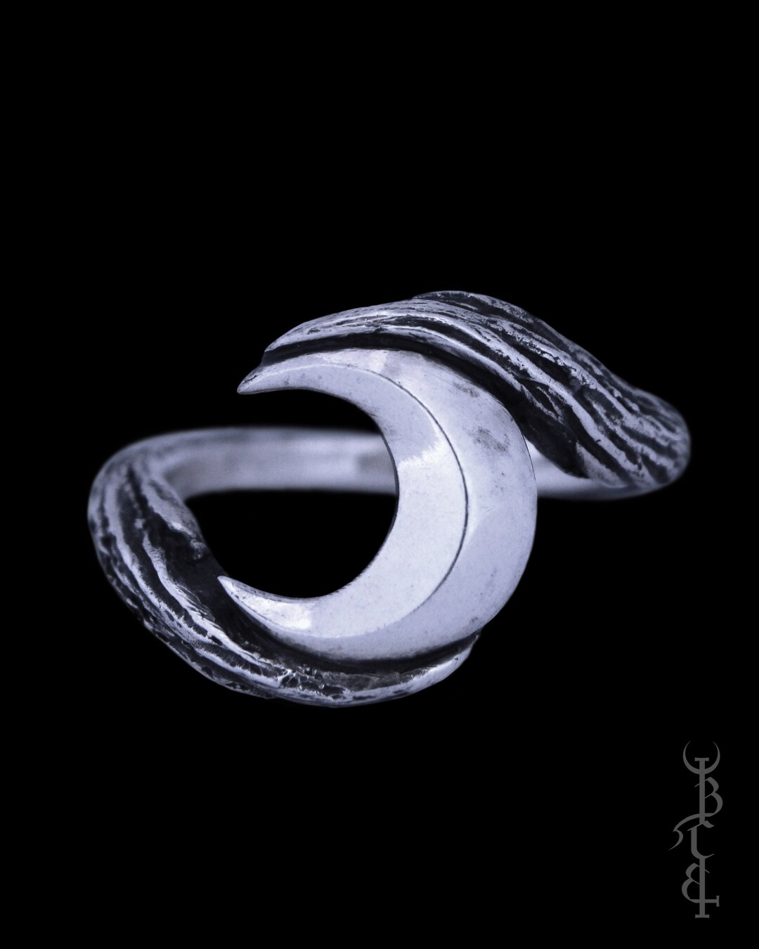 Crescent Moon 'artemis Ring' Sterling Silver Dark - Etsy