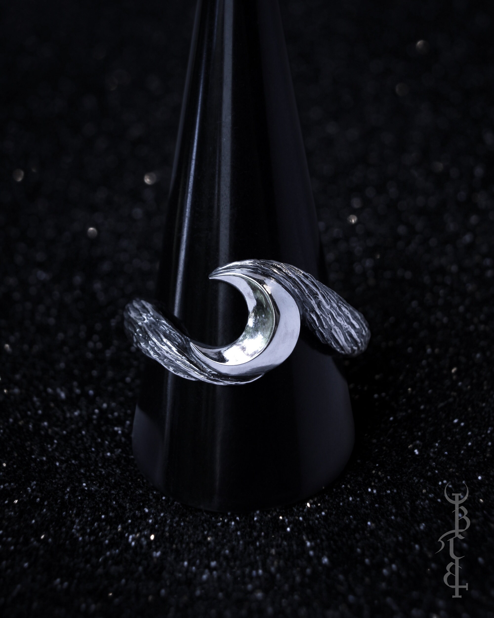 Crescent Moon 'artemis Ring' Sterling Silver Dark - Etsy