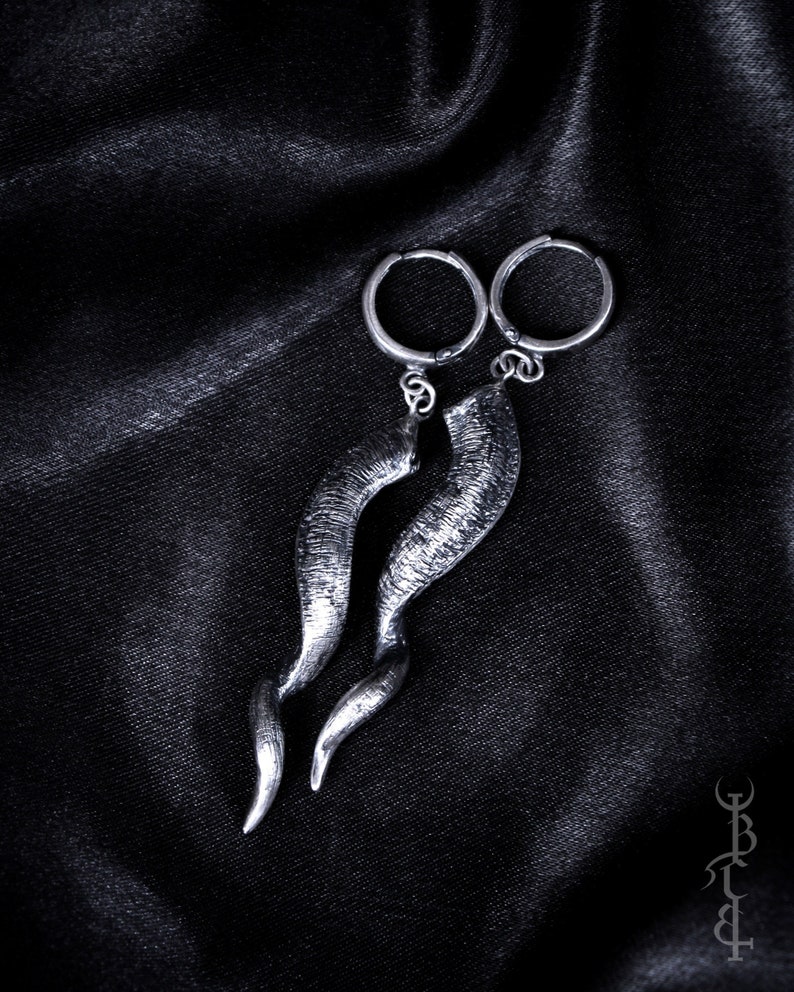 Goat Horn Earrings ‘horns of Mendes’ Sterling Silver, Gothic, Witchy ...