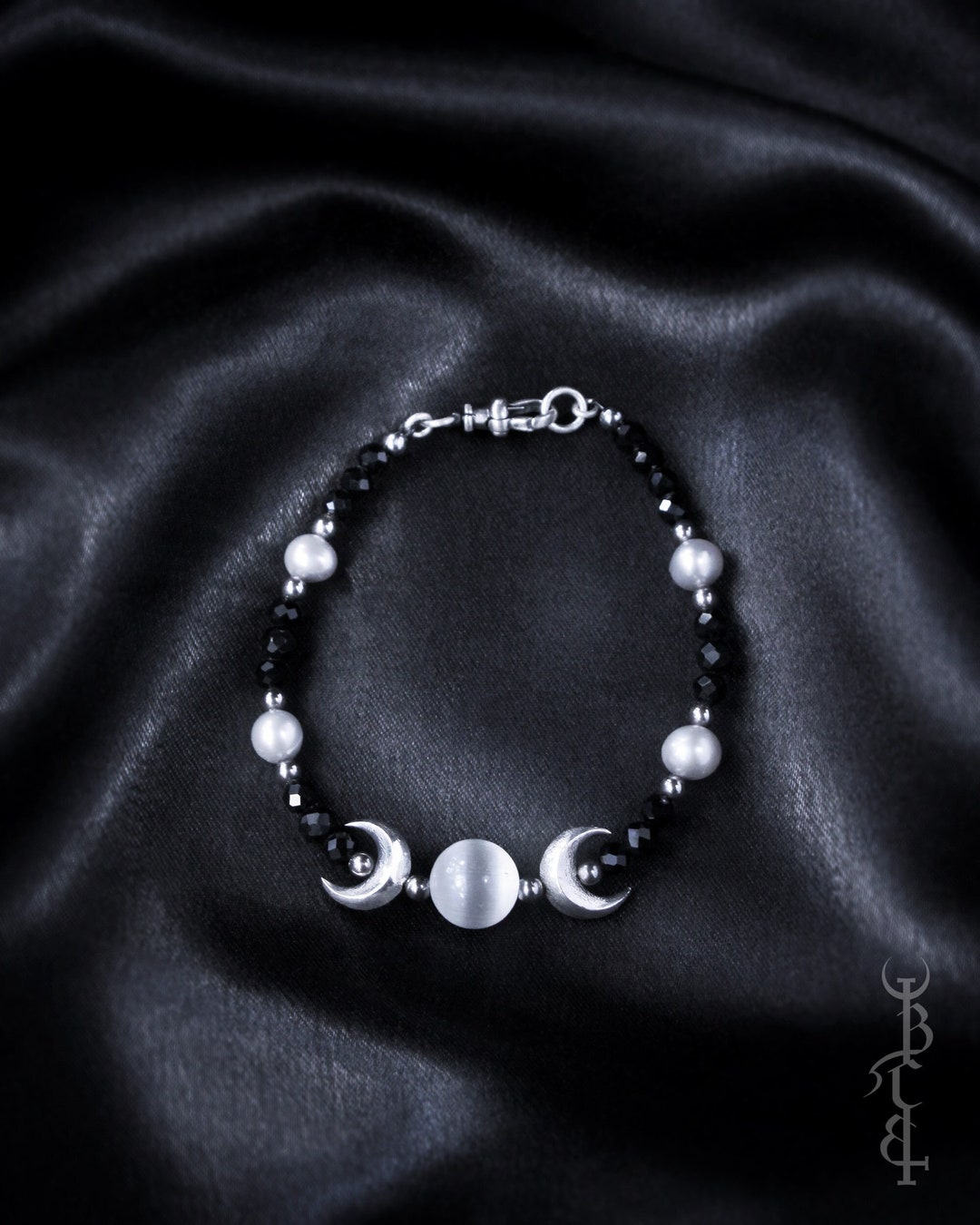 Crescent Moon ‘artemis Beaded Bracelet’ Sterling Silver, Dark, Gothic ...