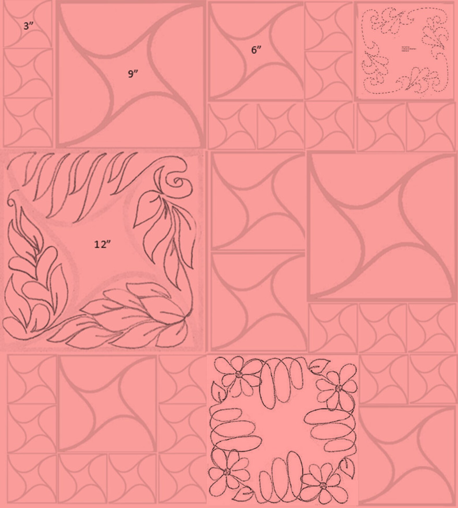 Machine Quilting Stencils Mix and Match Set 6 Sizes - Background Edge ...