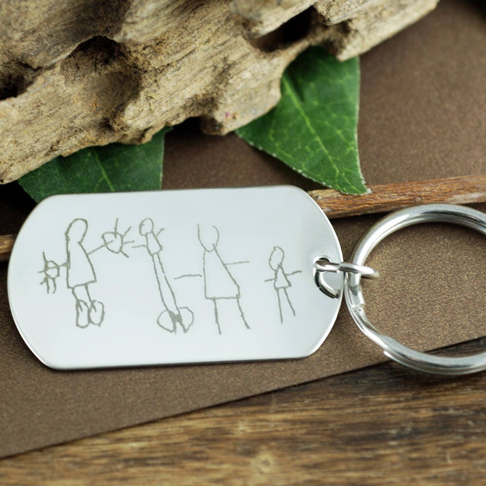 Child's Artwork Keychain Kids Drawing Keychain Fathers | Etsy