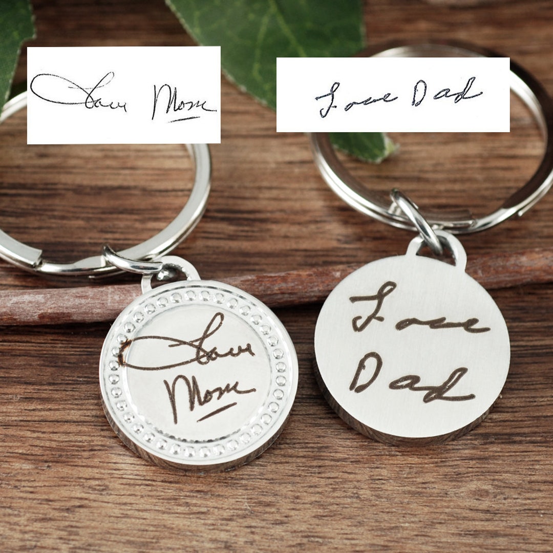 Engraved Signature Keychain, Memorial Handwriting Keychain, Mini Round ...