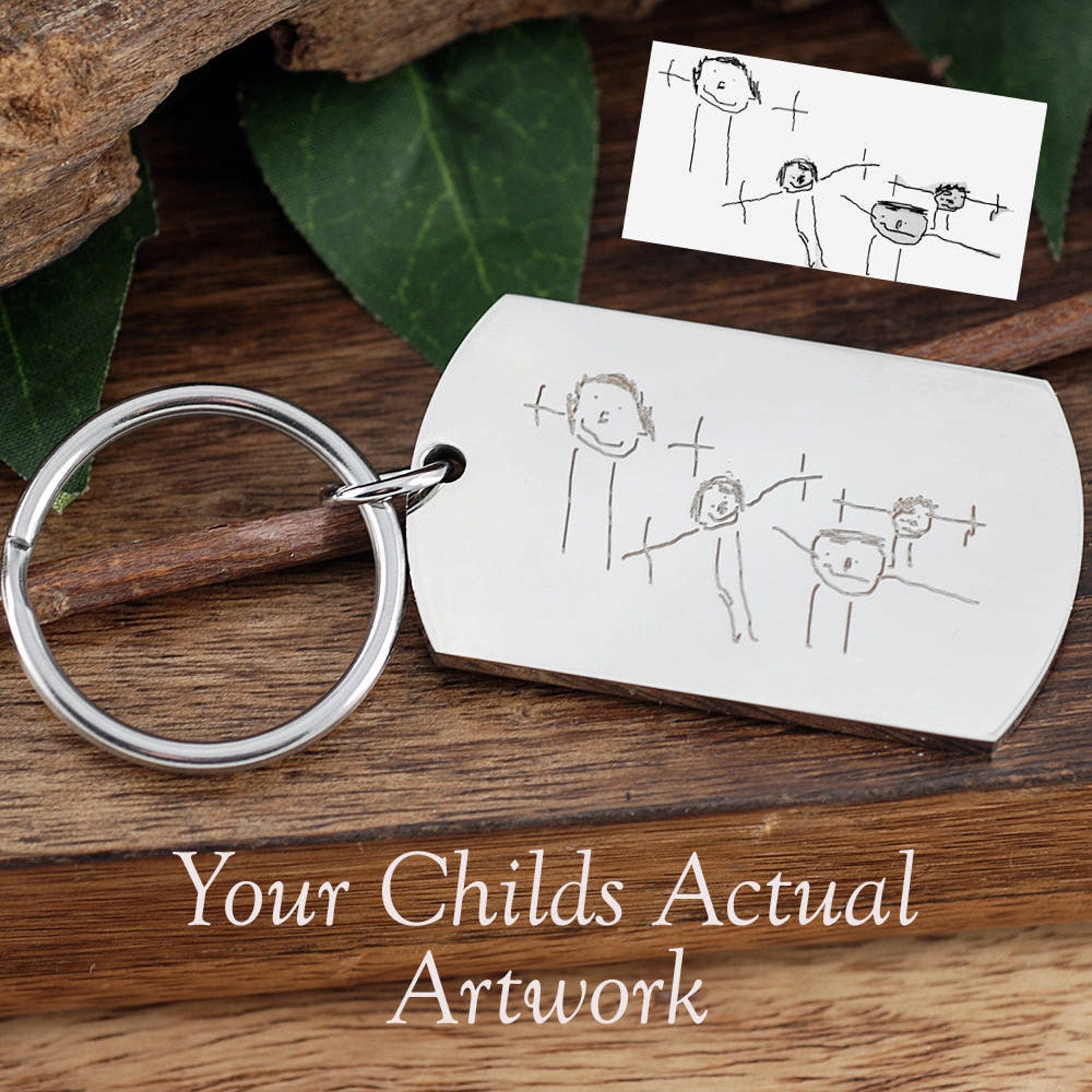 Child's Artwork Keychain Kids Drawing Keychain Fathers | Etsy