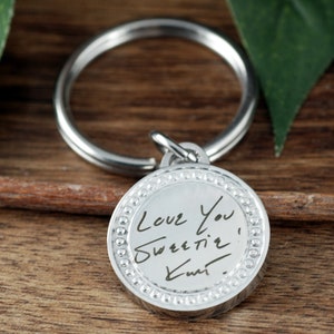 Engraved Signature Keychain, Memorial Handwriting Keychain, Mini Round ...