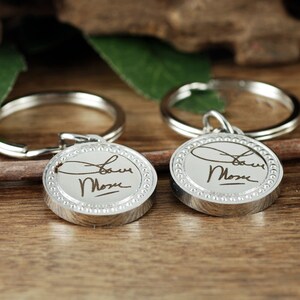 Engraved Signature Keychain, Memorial Handwriting Keychain, Mini Round ...