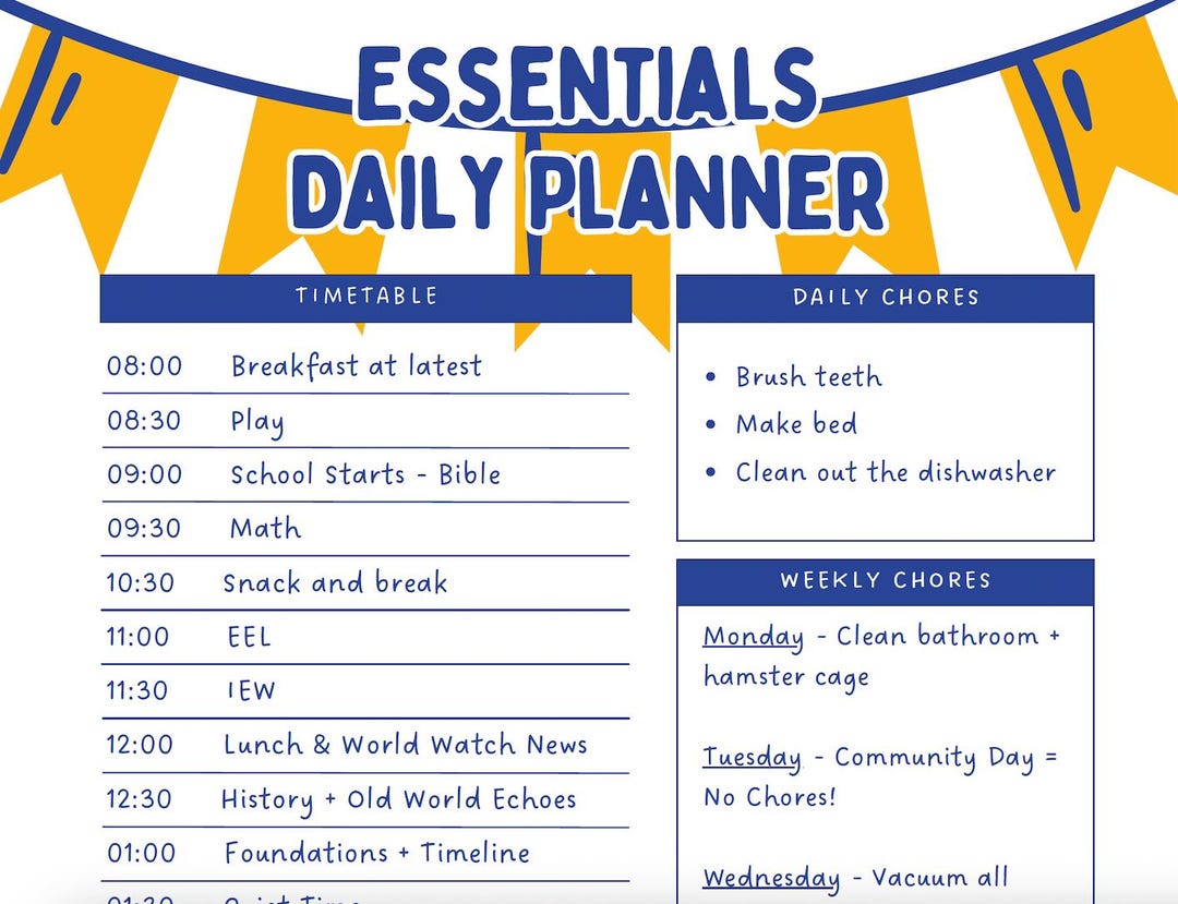 Essentials Daily Planner | Homeschool Hour-by-hour Schedule + Lesson ...