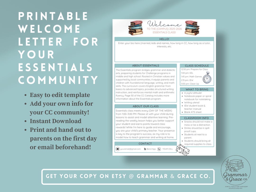 Editable Tutor Welcome Letter | Essentials Tutor | Classical Education ...