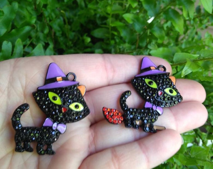 4542mm Halloween Black Cat With Hat Rhinestone Pendant for - Etsy