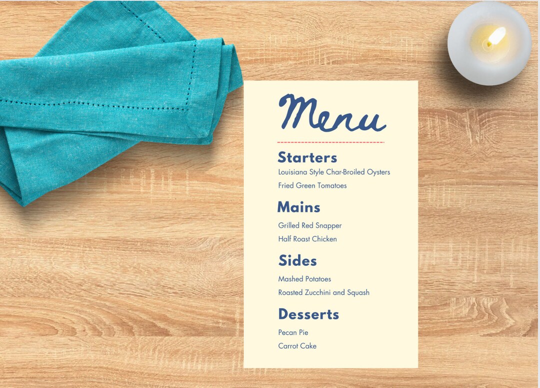Modern Dinner Menu Template - Etsy