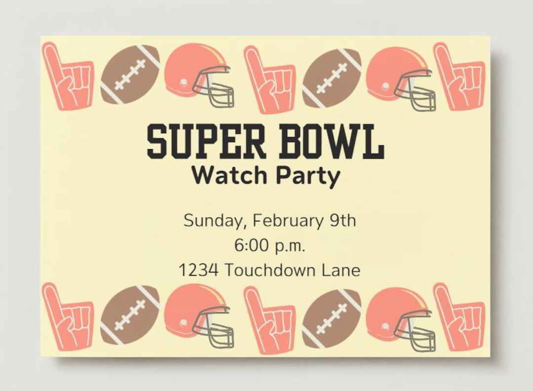 Super Bowl Party Invitation Template - Etsy