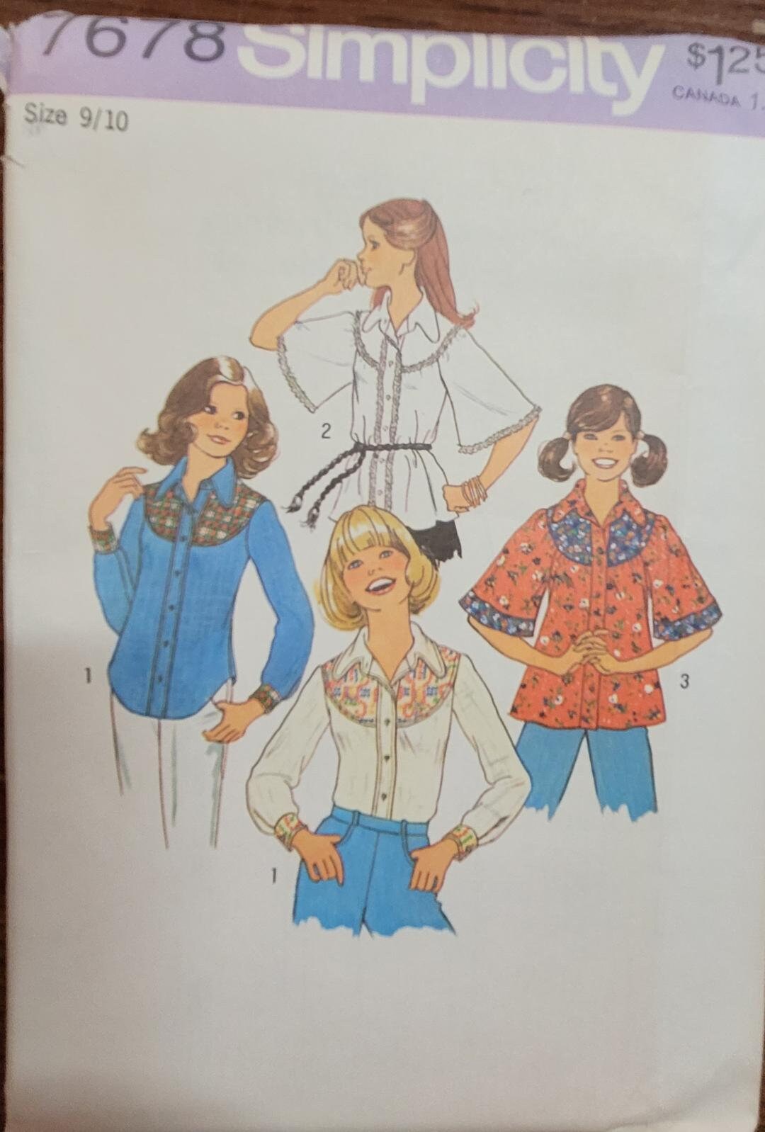 Simplicity 70's Vintage UNCUT Jr/teen Sz 9/10 Blouse and Shirt Pattern ...