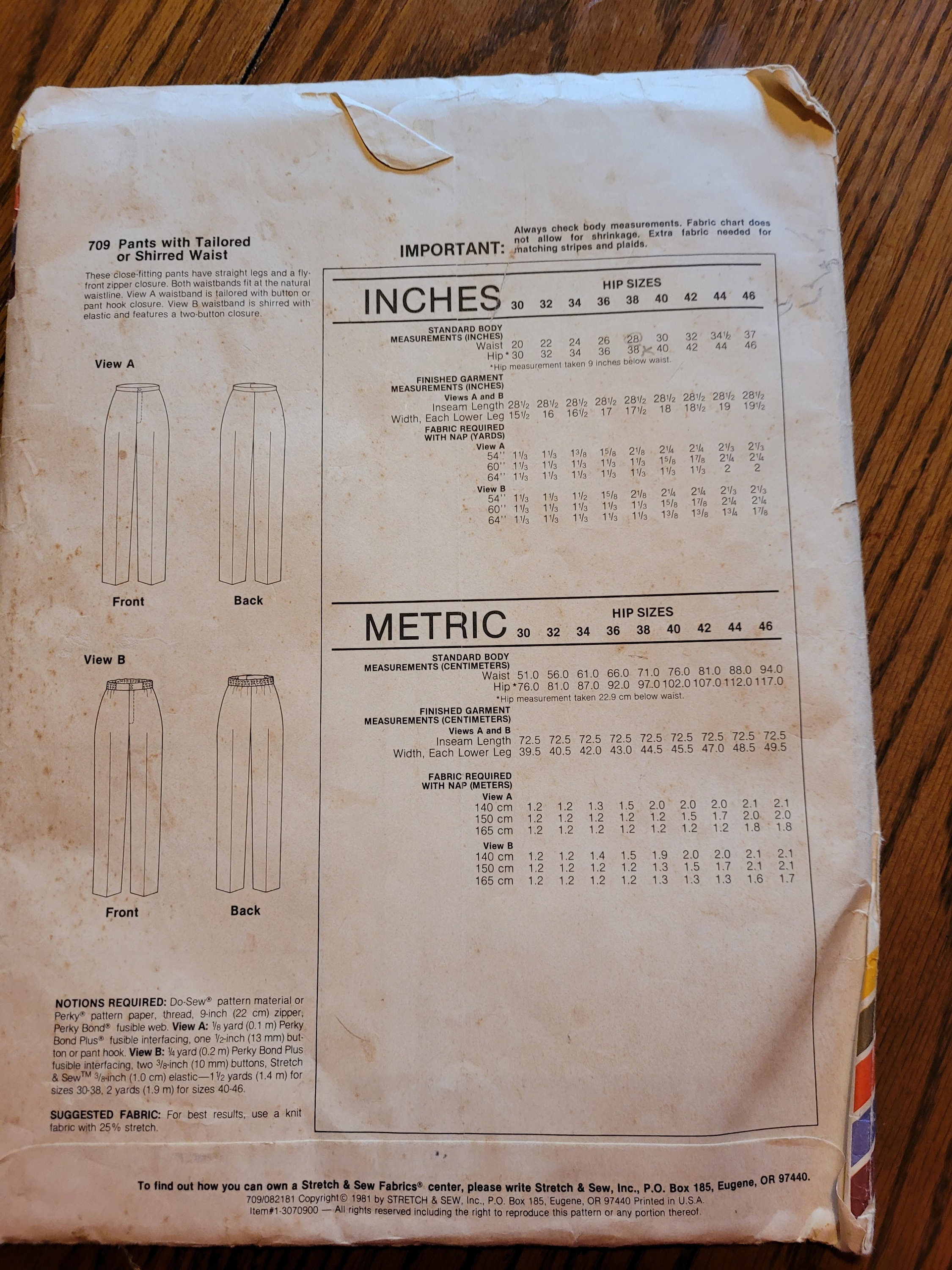 Vintage UNCUT 80's Stretch & Sew Hip Size 30-46 Pants With Tailored or ...