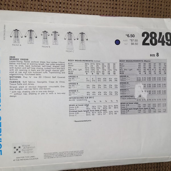 Vogue Designer Patterns - Etsy