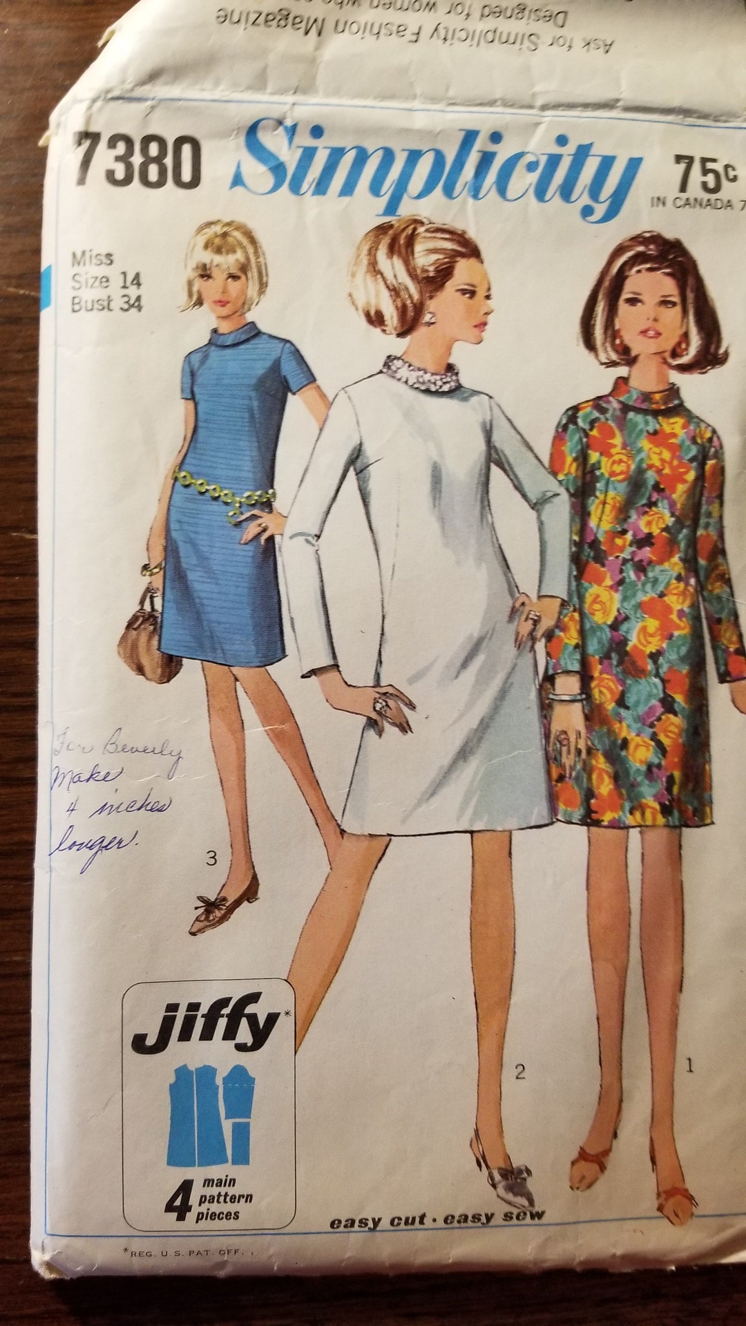 Vintage 60's Misses Sz 14 A Line Dress Pattern, Simplicity 7380 - Etsy