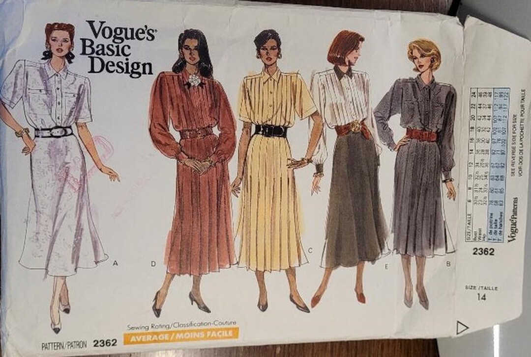 Vogue 80's UNCUT Basic Design Misses Sz 14 Loose Fitting Top and Below ...