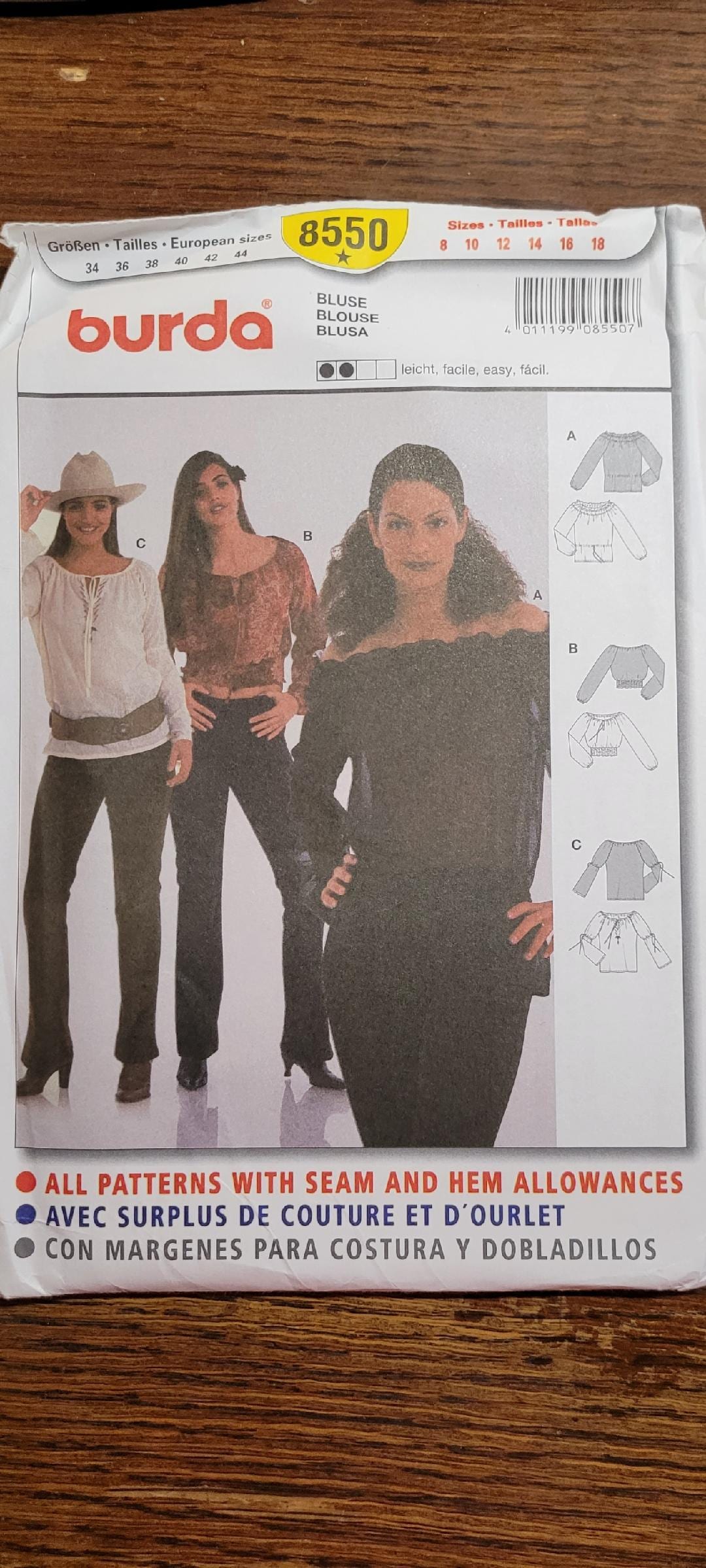 Burda UNCUT Misses Sizes 8=18 Blouses Pattern 8550 - Etsy