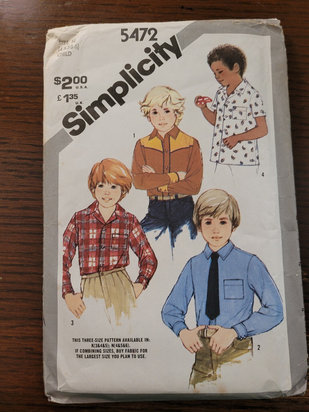 Vintage 80's UNCUT Simplicity Boys Sizes 4,5,6 Button Down Shirt ...