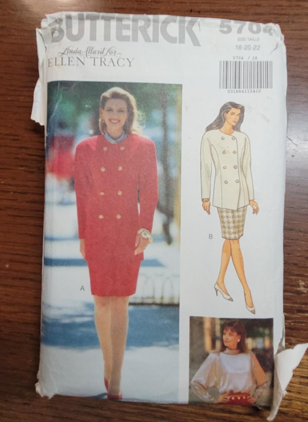 UNCUT Butterick 90's Linda Allard for Ellen Tracy Misses Sz 18, 20, 22 ...