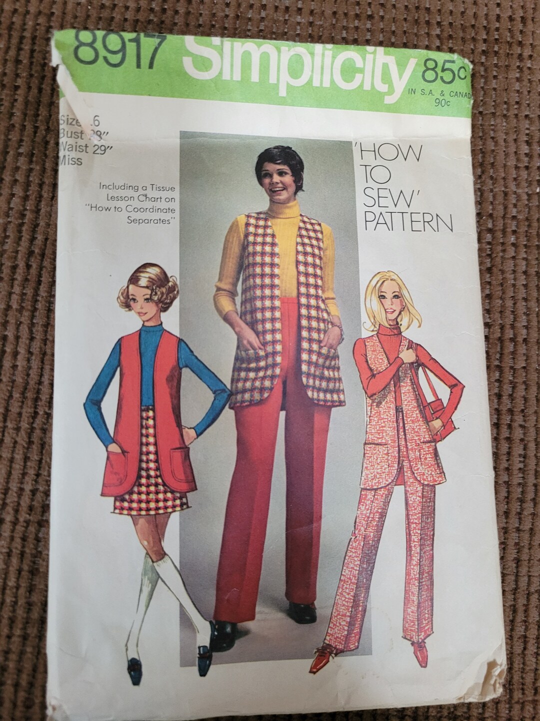 Vintage 1970 Simplicity How to Sew Misses Sz 16 Vest, Mini Skirt and ...