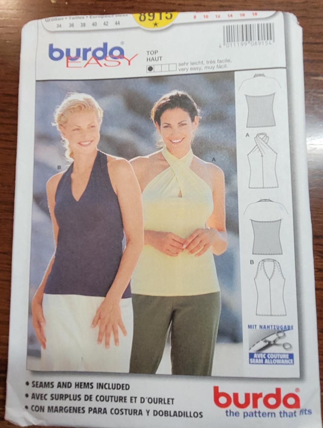 UNCUT Burda Easy Misses Sizes 8,10,12,14,16,18 Close Fitting Halter ...