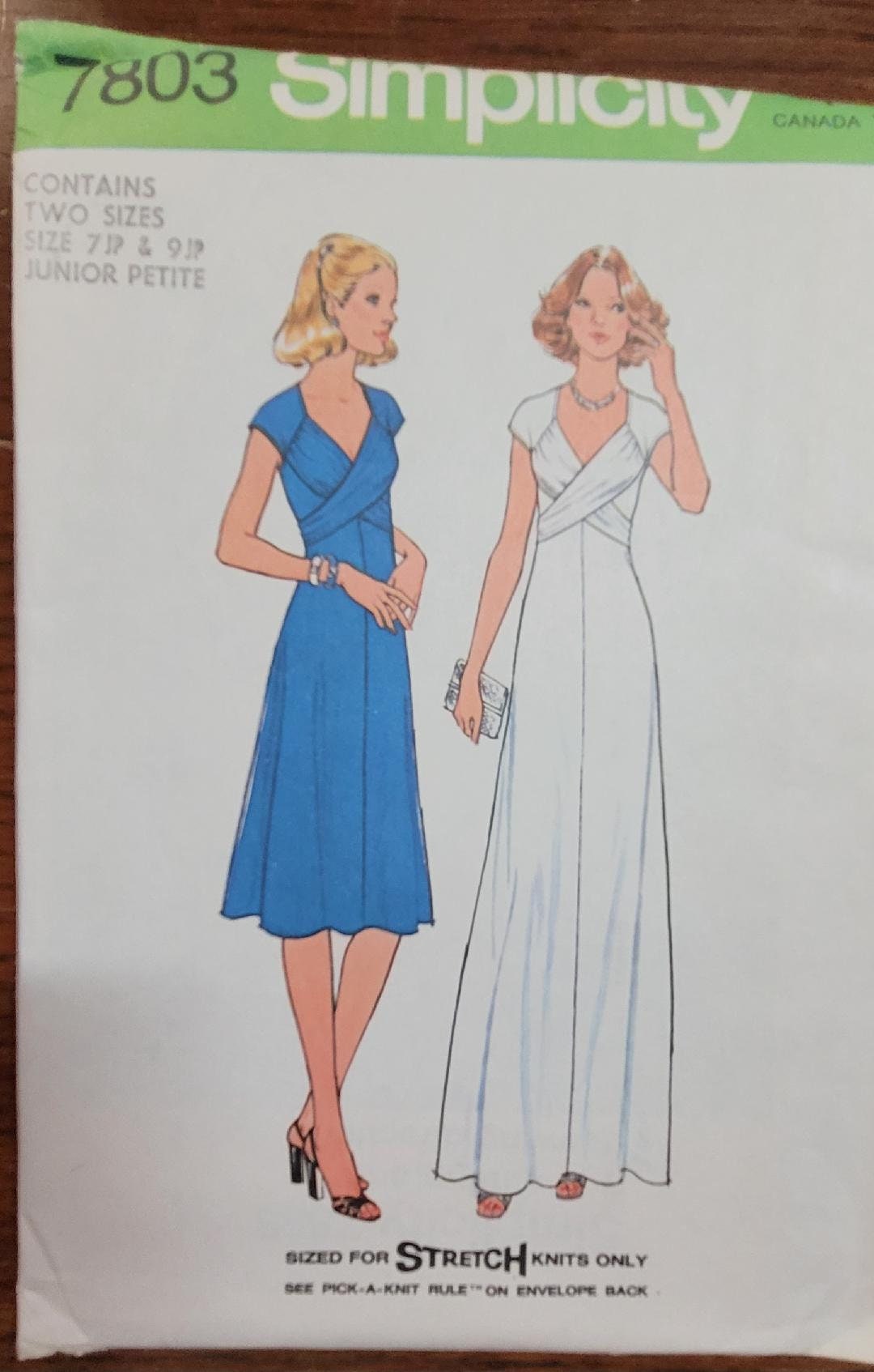 Simplicity UNCUT Vintage 70's Stretch Knit Sz 7JP and 9JP Dress Pattern ...