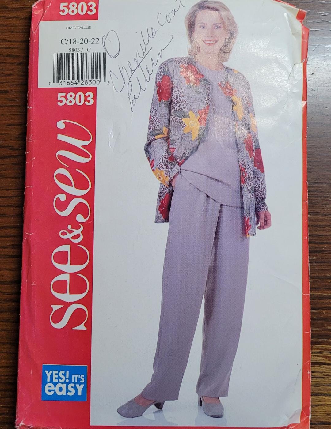 Butterick's See & Sew 90's UNCUT Misses Sz 18-22 Jacket, Top and Pants ...