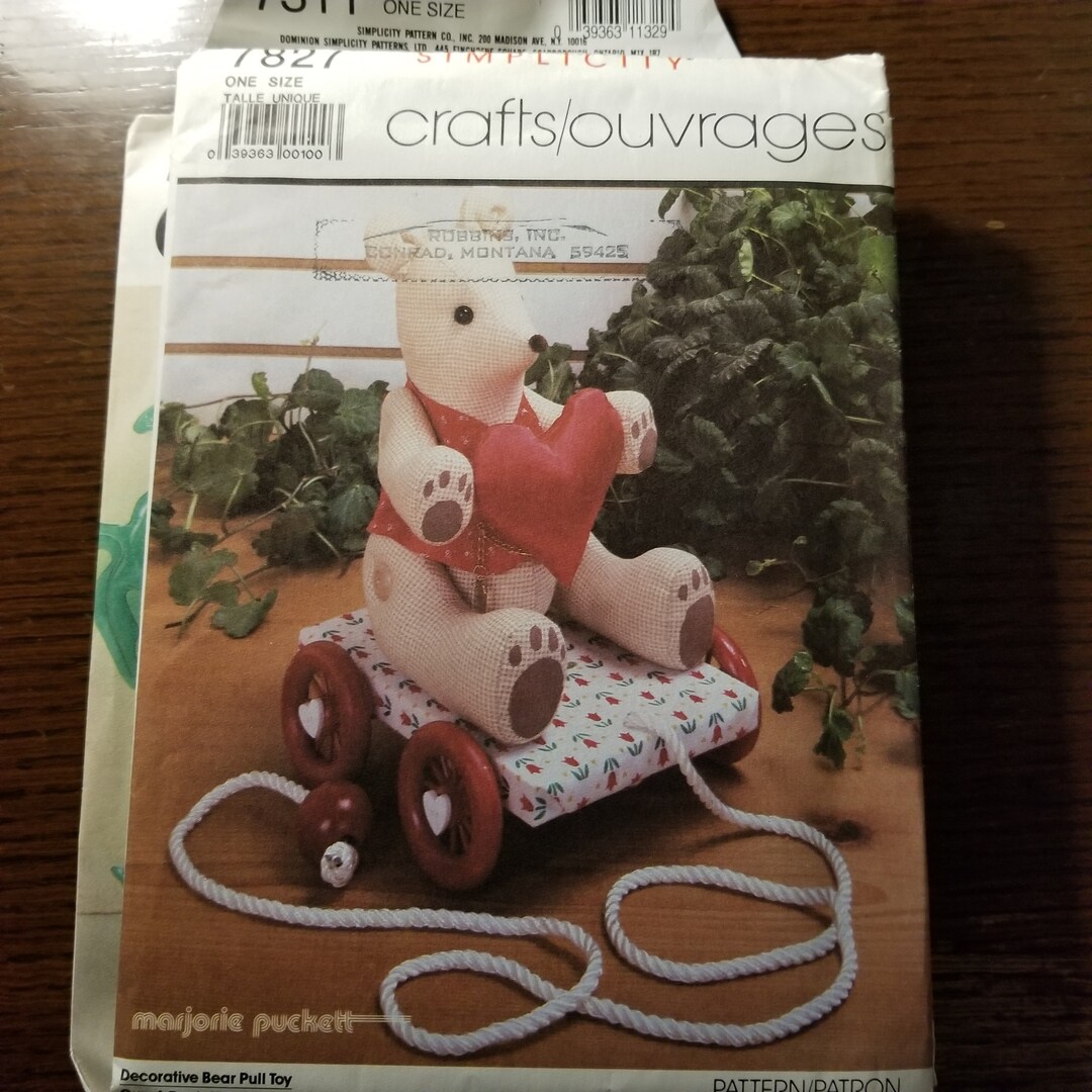 Vintage Uncut Simplicity Crafts Decorative Bear Pull Toy Pattern 7827 ...
