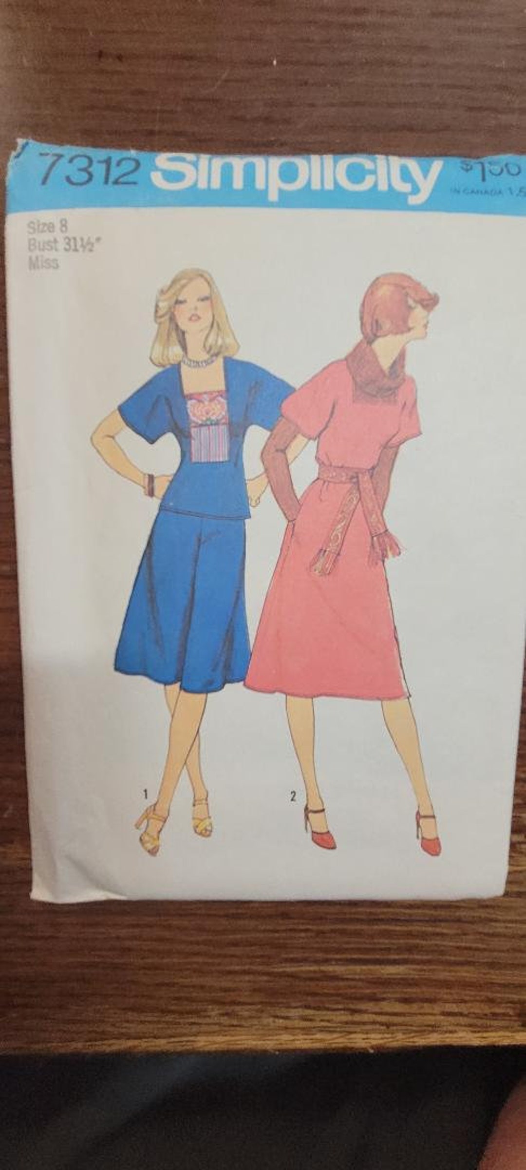 Simplicity 70's UNCUT Misses Sz 8 Dress or Top and Pantskirt Pattern ...