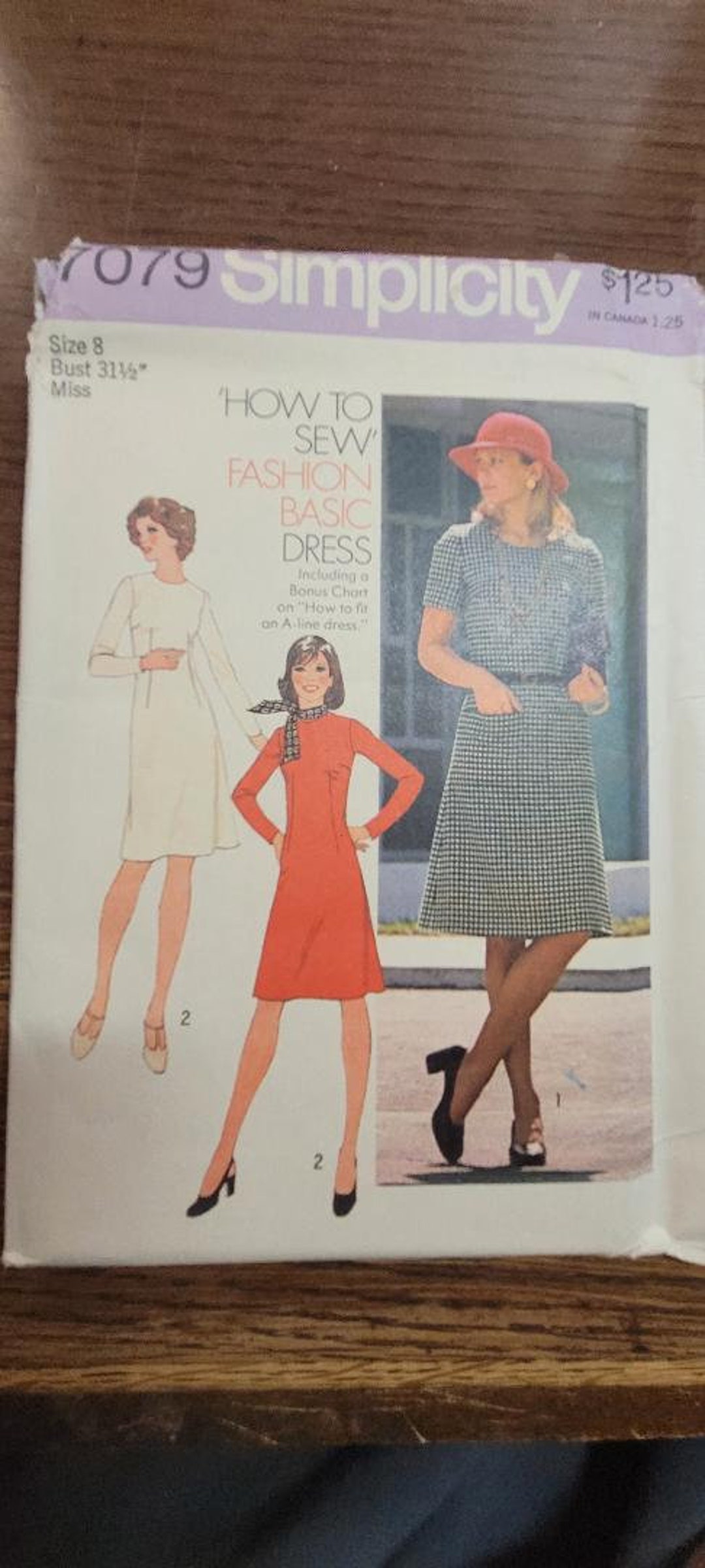 Simplicity 70's UNCUT How to Sew Fashion Basic Misses Sz 8 Dress ...