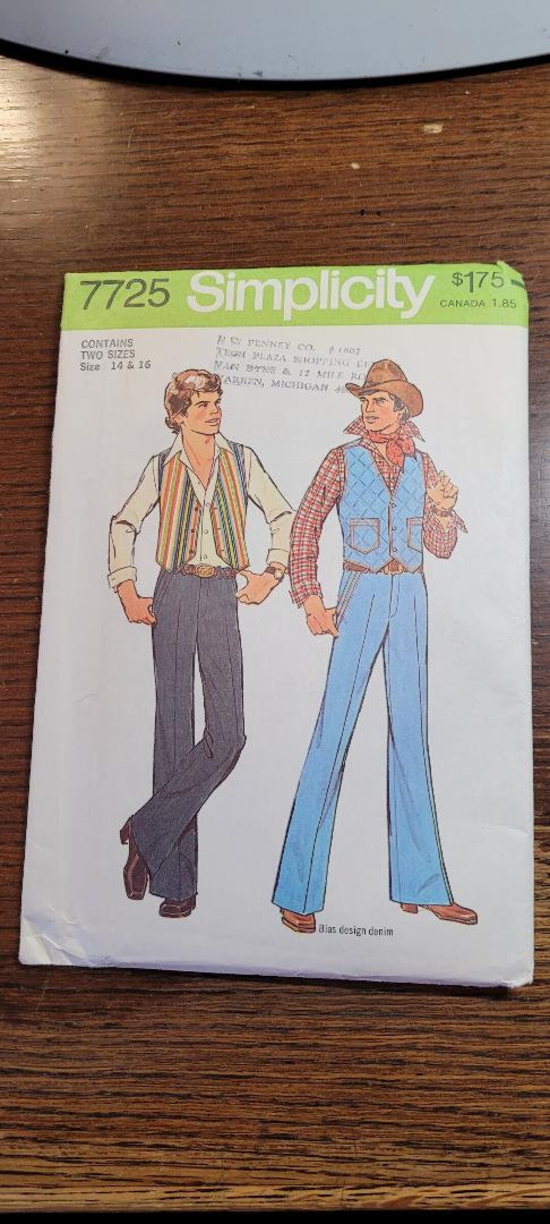 Vintage 1976 UNCUT Simplicity Teen Boy Sz 14 & 16 Vest and Pants ...