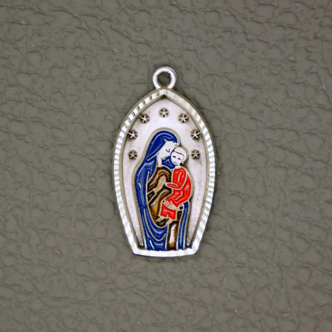 Blessed Virgin & Baby Jesus Medal, Catholic Prayer Medal With Enamel ...