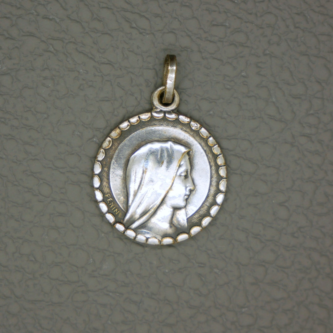 Our Lady of Lourdes, Virgin Mary, Art Deco Prayer Medal Pendant Charm ...