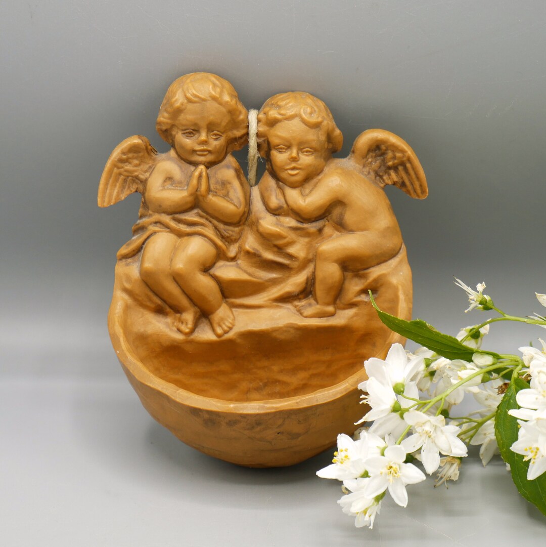 Vintage Cherub Angel Holy Water Font: Polystone Catholic Wall Decor - Etsy