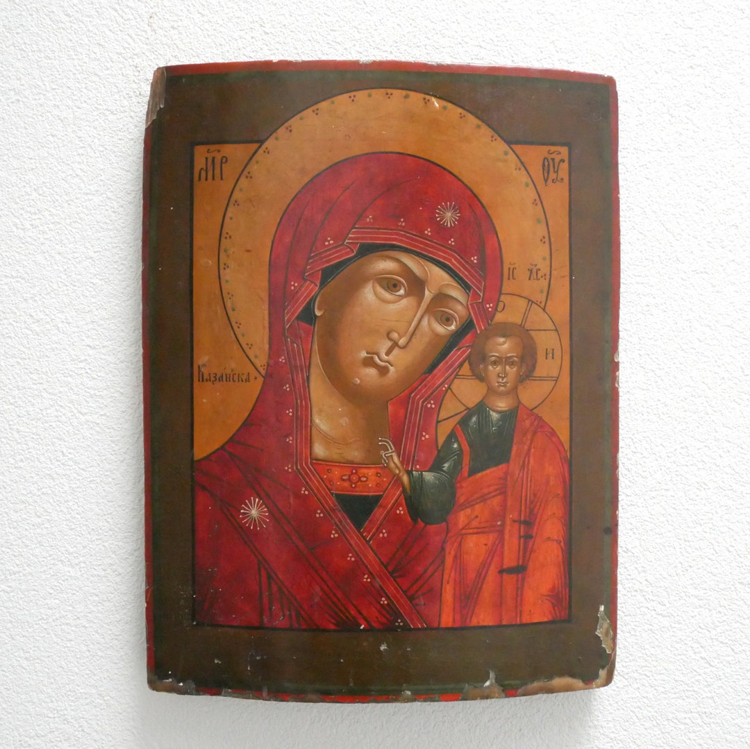 Antique Orthodox Icon Mother of God Kazanskaya, 1800's Hand Painted ...