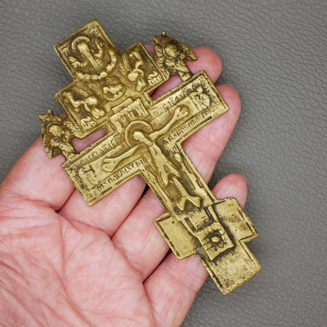 Antique Bronze Crucifix H10cm, 1800's Russian Orthodox Crucifix, Jesus ...