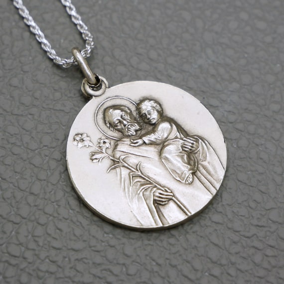 Saint Joseph and Baby Jesus Vintage Catholic Medal Pe… - Gem