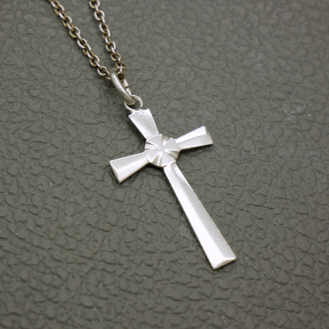 Small 835 Silver Cross Pendant With 16" Sterling Silver Chain, Art Deco ...