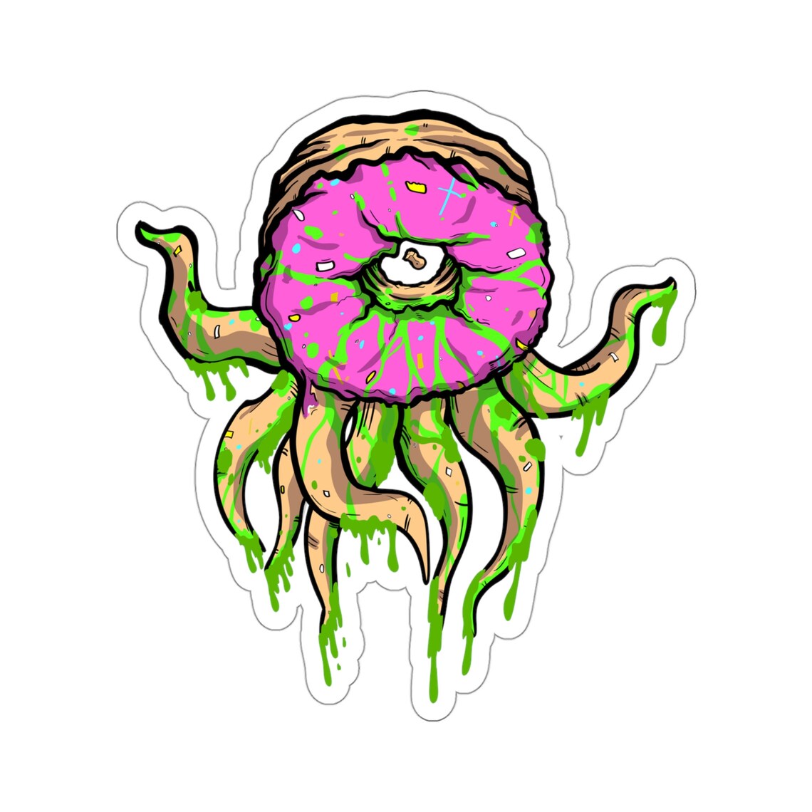Donut Alien Tentacle Monster Sticker Whimsical Creature With Green ...