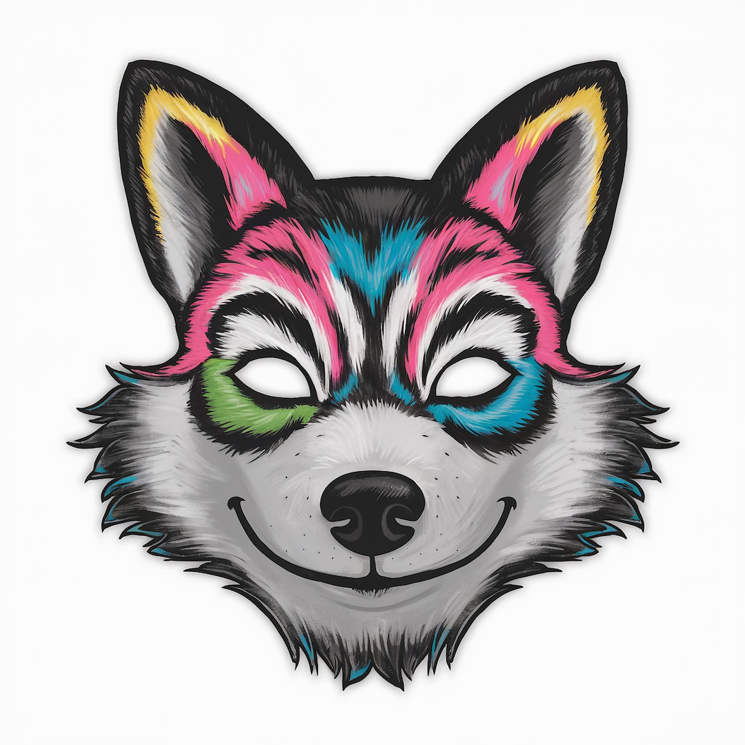 Neon Husky Mask Husky Printable Mask Printable Mask Printable Halloween ...